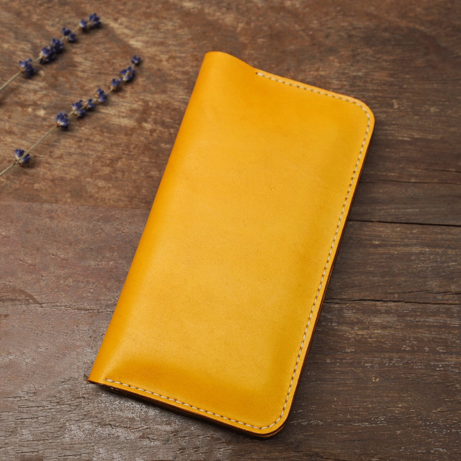 Yellow Long Wallet, Long Veg Tan Leather Wallet , Wallet With Mobile ...