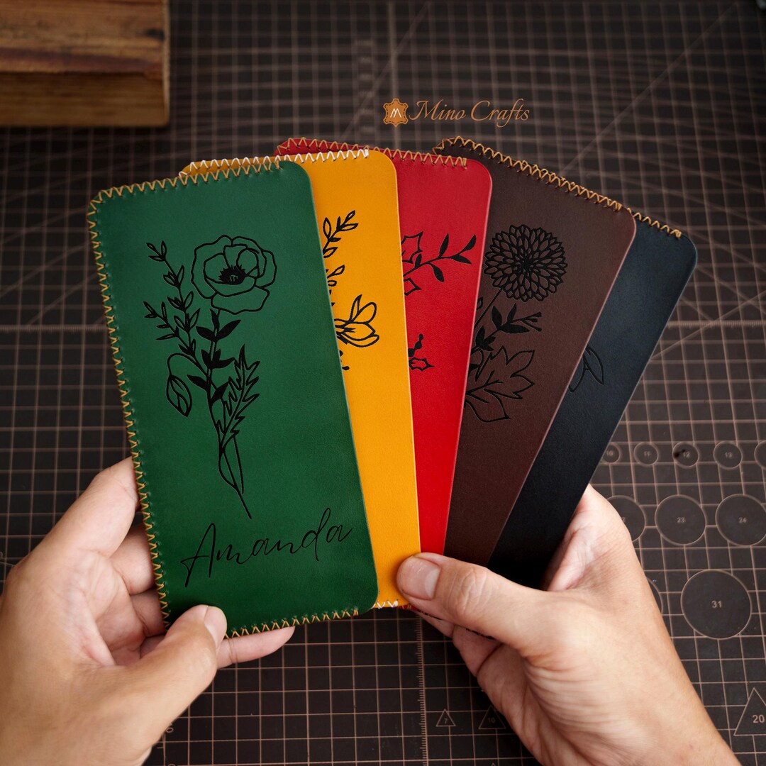 Birth Flower Leather Wallet A7 Cash Envelope Long Minimalist Wallet ...
