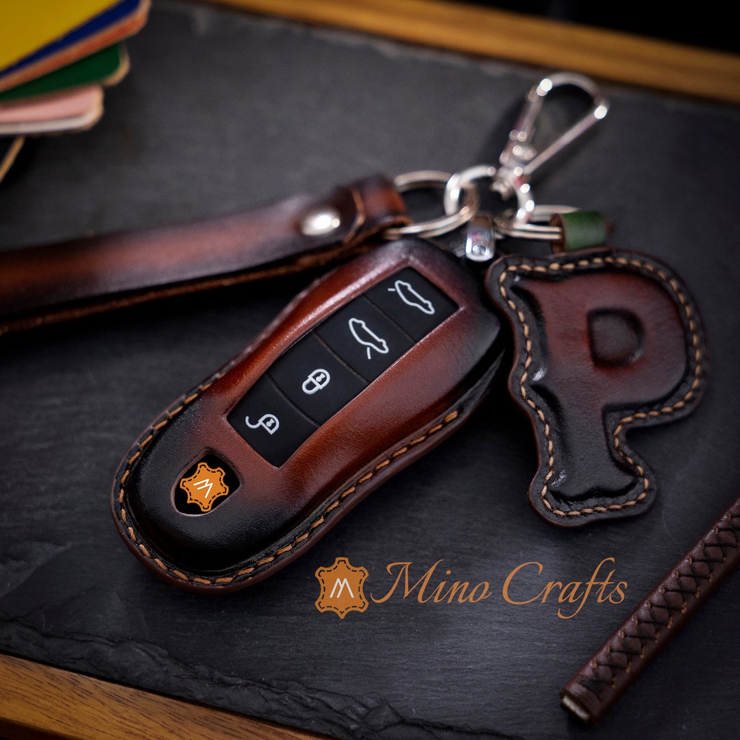 Handcrafted Leather Car Accessories Leather Key Fob Cover for Cayenne ...