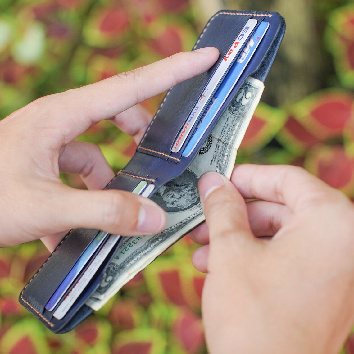 Navy Blue Bifold Wallet Handmade Front Pocket Navy Men - Etsy