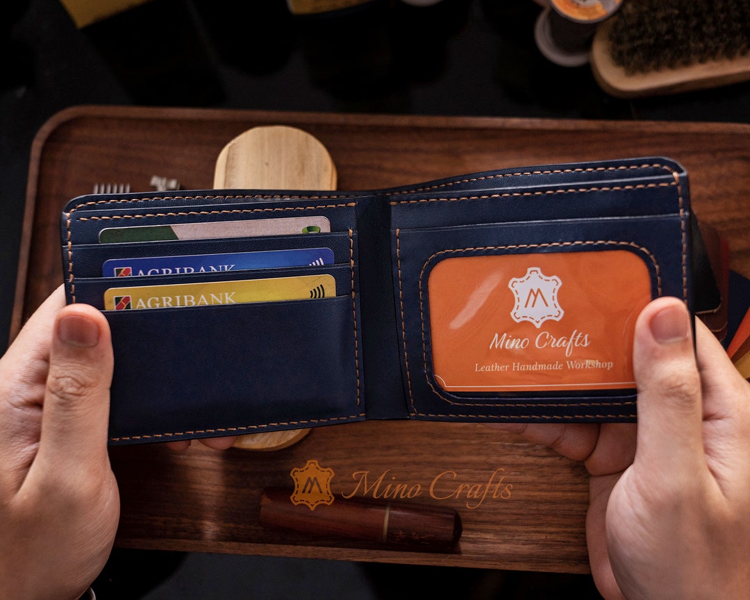 Handmade Bifold Wallet, Blue Leather Wallet, Classic Wallet, Cusom ...