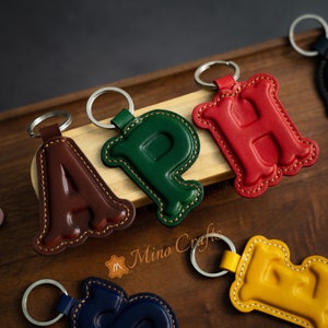 Leather Initial Charm Keychain Accessories Handcrafted Personalized ...