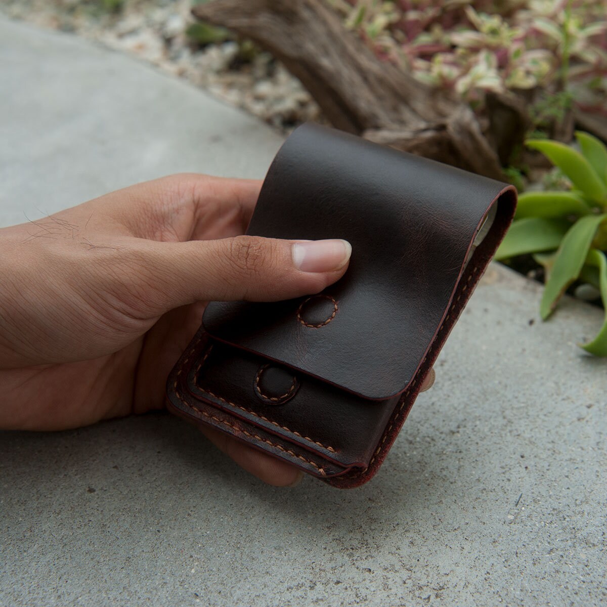 Thin Leather Wallet Hand Sewing Simple Wallet Burgundy | Etsy