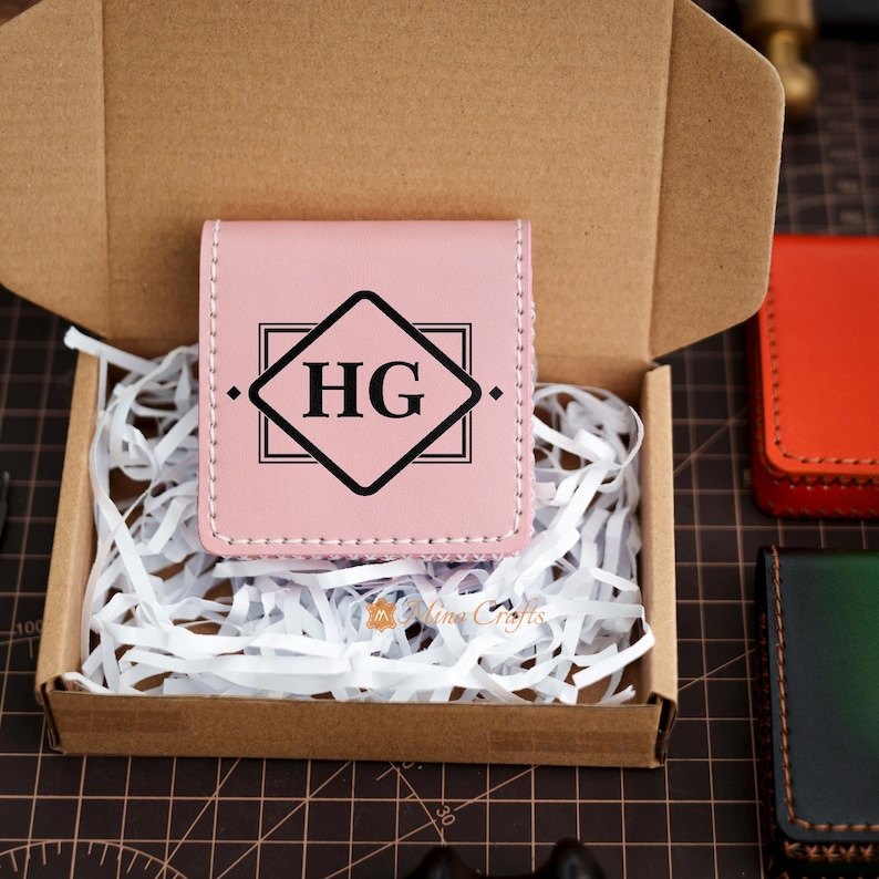 Handmade Leather Square Card Holder – 3'x3' or Custom Size – Engraved ...