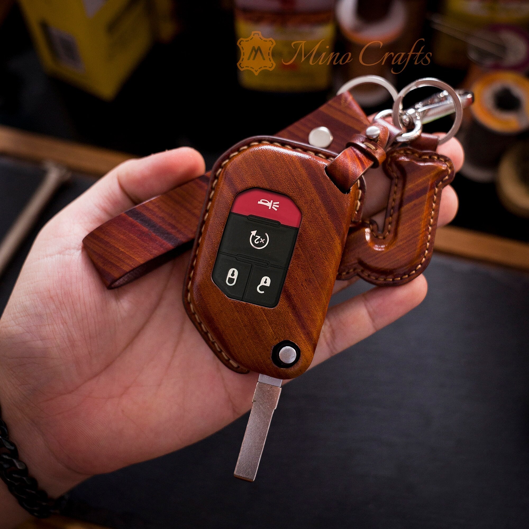 Leather Key Fob Cover for Wrangler Jl Jlu Rubicon Gladiator Leather Key Fob Cover for Wrangler Jl Jlu Rubicon Gladiator