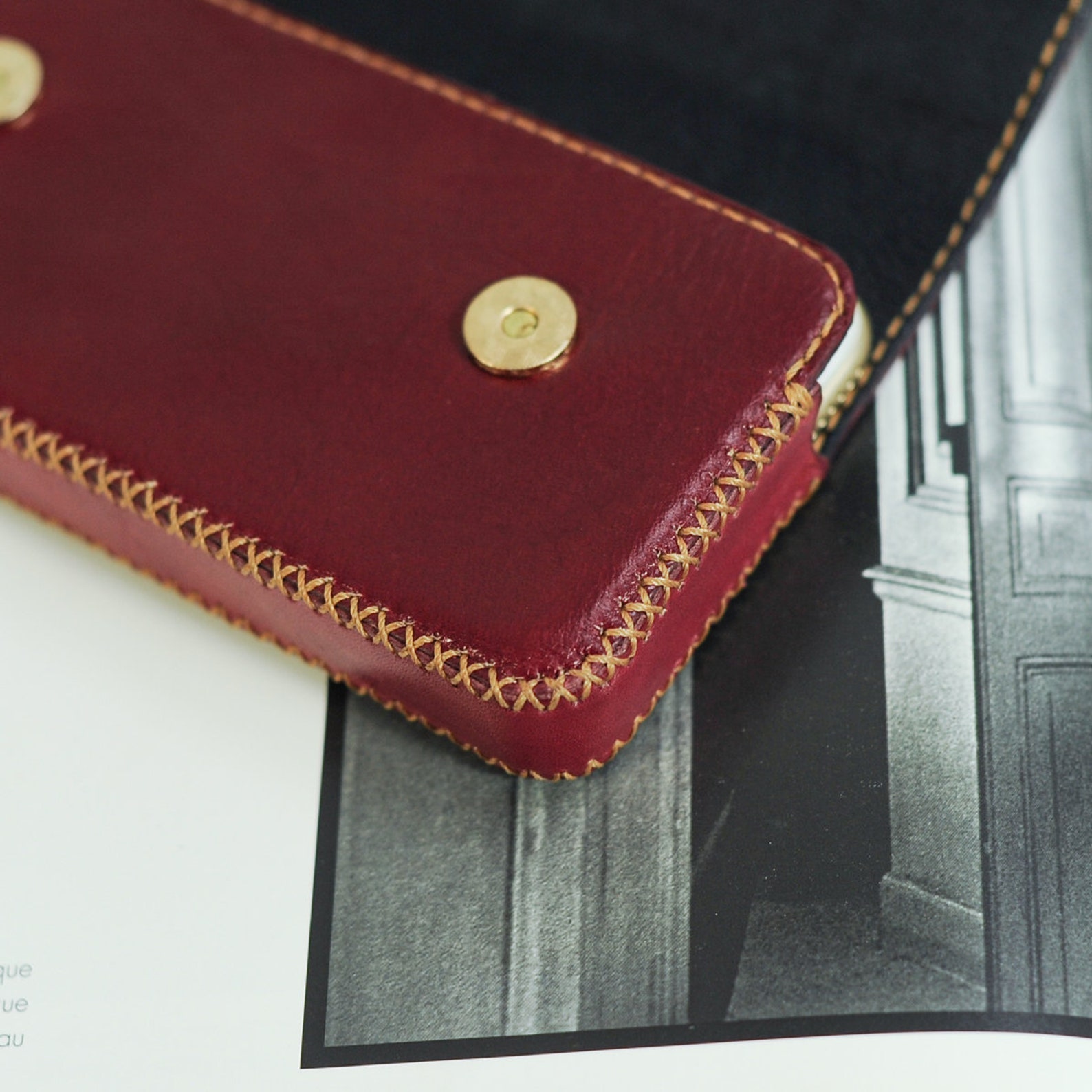 Dual Phone Case, Handmade Burgundy Leather Two SS Cover, Leather Double ...