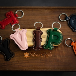 Leather Initial Charm Keychain Accessories - Handcrafted Personalized ...