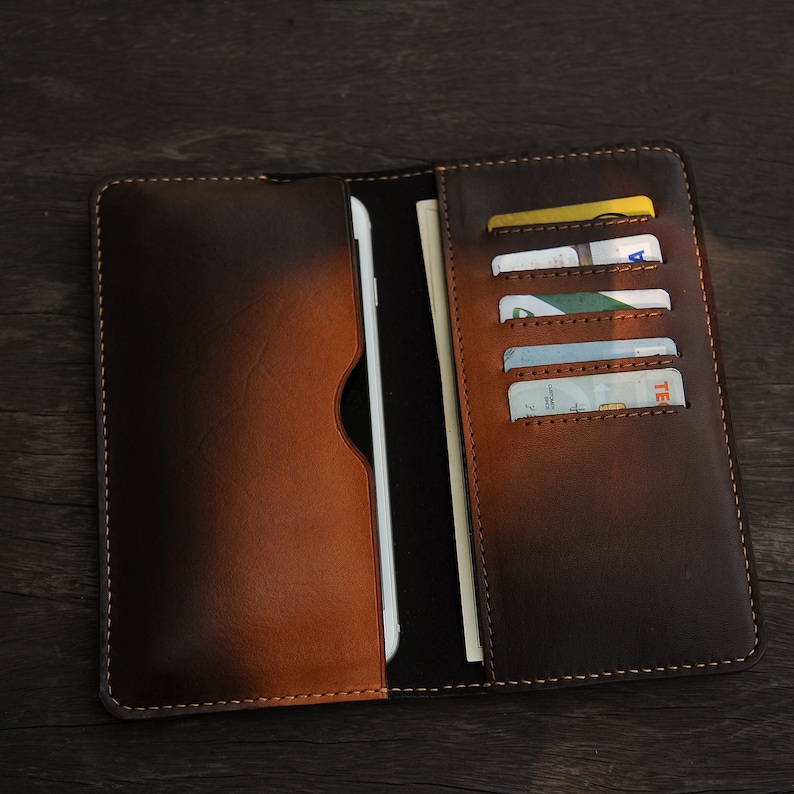 Long Wallet Men Handmade Brown Leather Wallet Phone Holder - Etsy