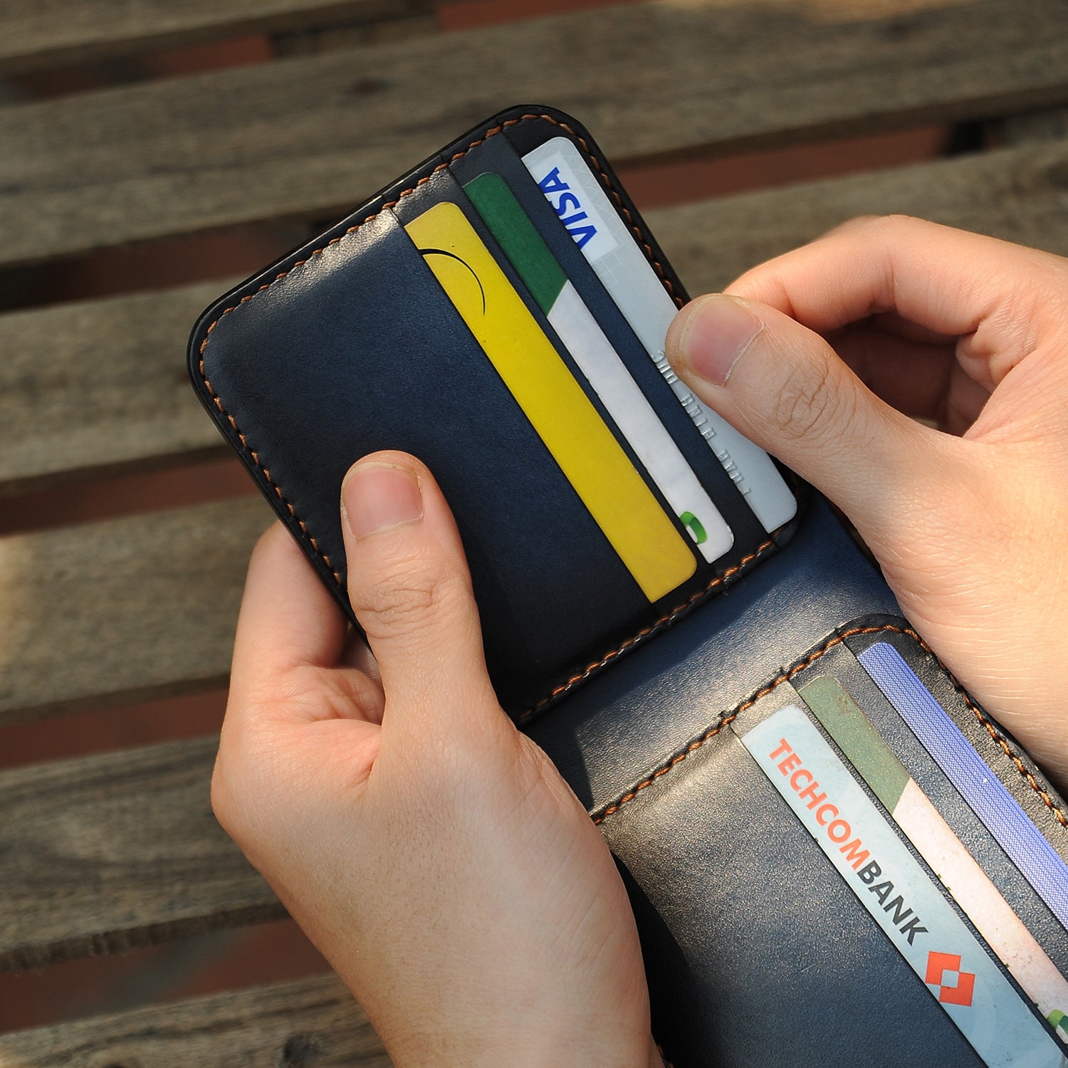 Classic Men Wallet Handmade Blue Leather Wallet Bifold | Etsy