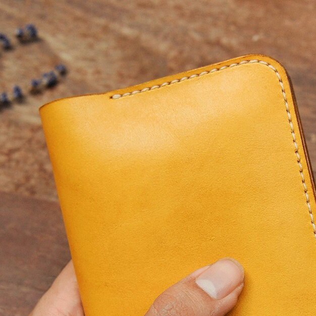 Yellow Long Wallet, Long Veg Tan Leather Wallet , Wallet With Mobile ...