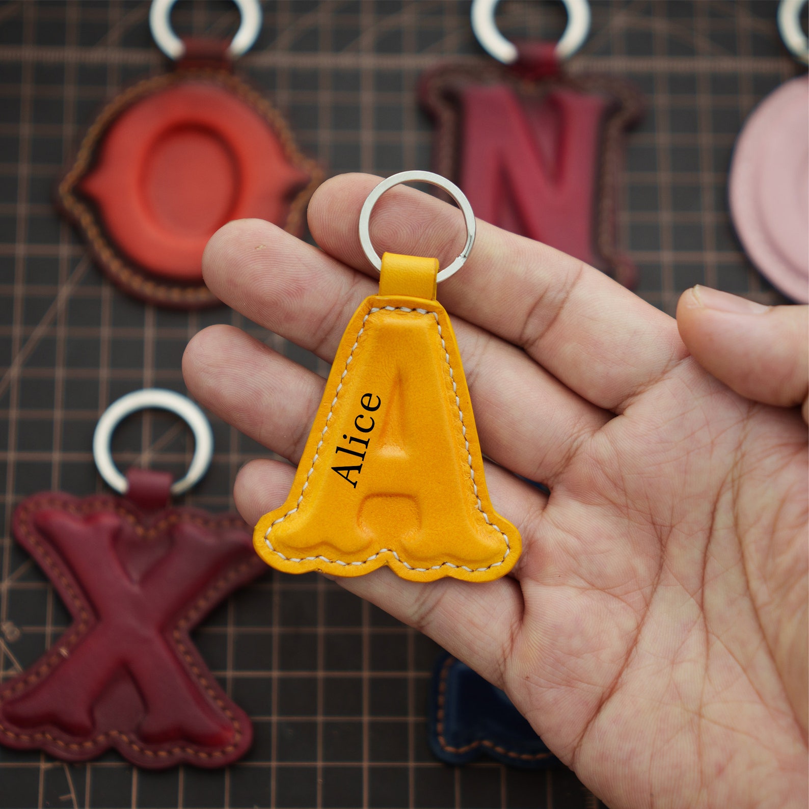 Leather Initial Charm Keychain Accessories - Handcrafted Personalized ...