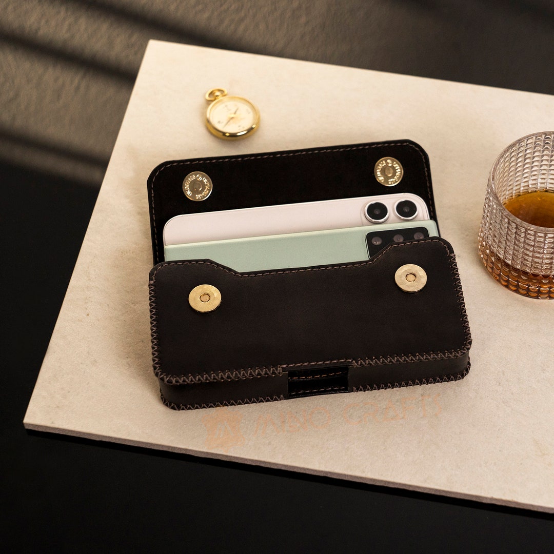 Leather Double Phone Holder Two Phone Holster With Belt Loop Dual Phone ...