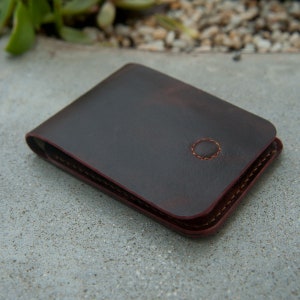 Thin Leather Wallet, Hand Sewing Simple Wallet, Burgundy Leather ...