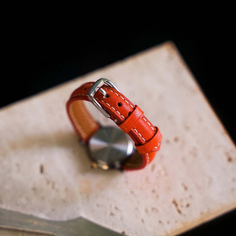 Orange Leather Watch Band 8mm 10mm 12mm 14mm Leather Watch Strap ...