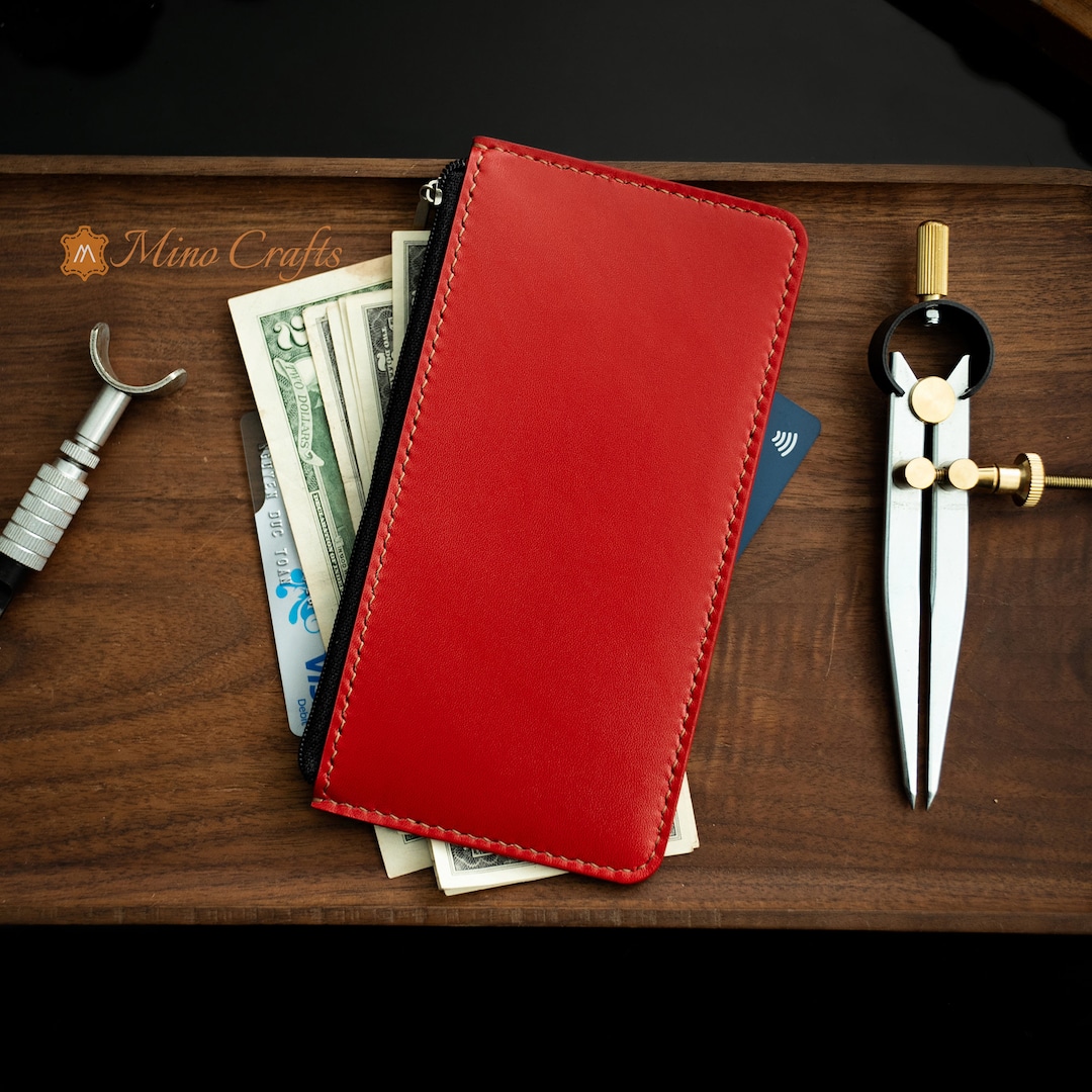 Long Minimalist Cash Wallet With Zipper Closure Women Leather Wallet ...