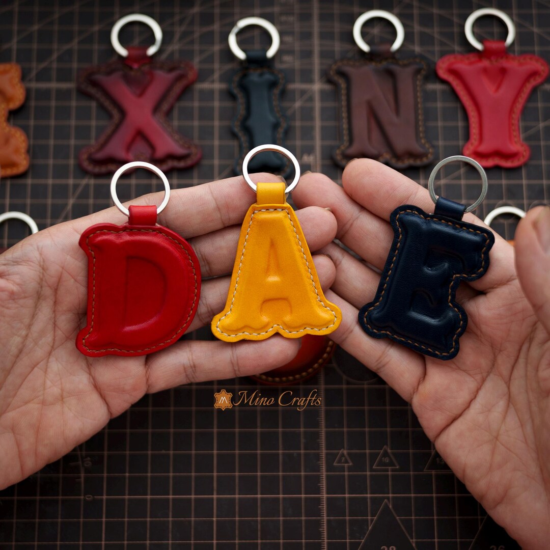 Set 3 Leather Initial Charms Handcrafted Leather Car Charm Personalized ...