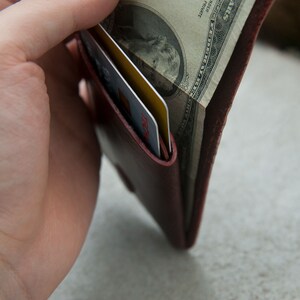 Thin Leather Wallet, Hand Sewing Simple Wallet, Burgundy Leather ...