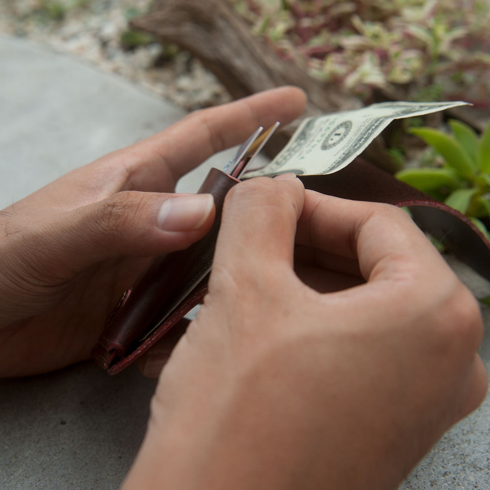 Thin Leather Wallet Hand Sewing Simple Wallet Burgundy | Etsy