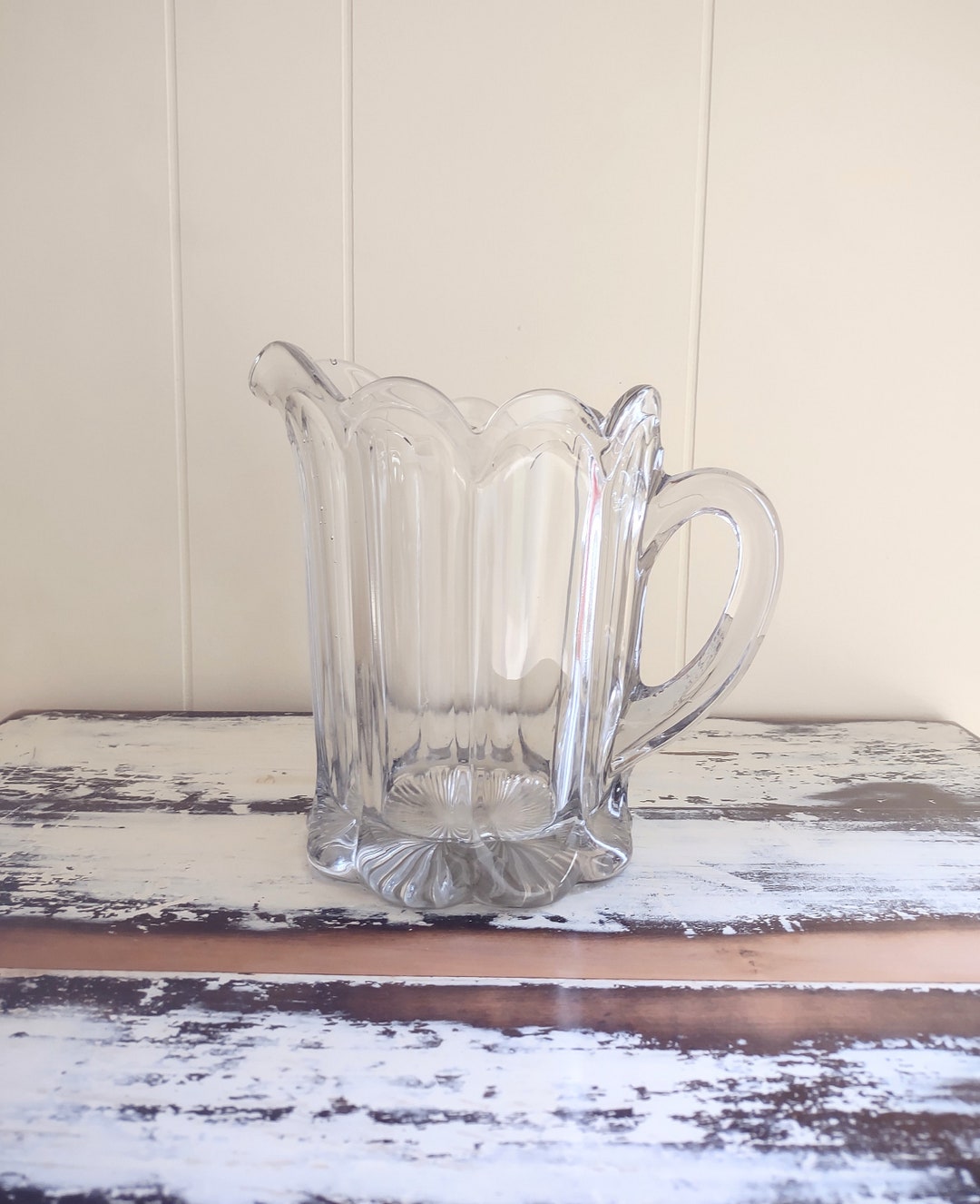 Antique Early American Pressed Glass EAPG 9 Panel Scalloped Rim Pitcher ...