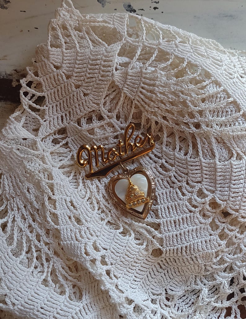 Vintage Mother of Pearl Mother Capital Building Gold Tone Dangle ...