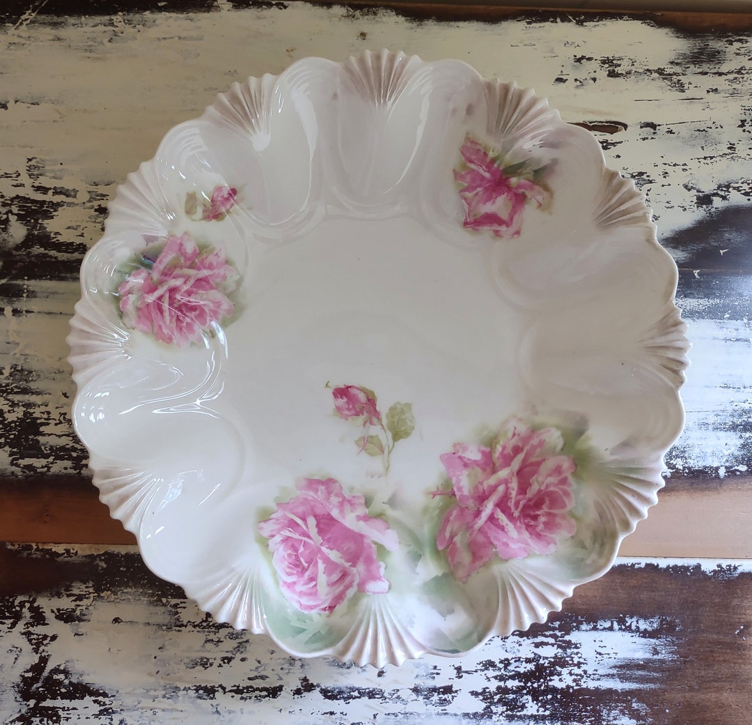 Antique R. S. Prussia Porcelain Rose Transferware Lusterware Serving 10 ...