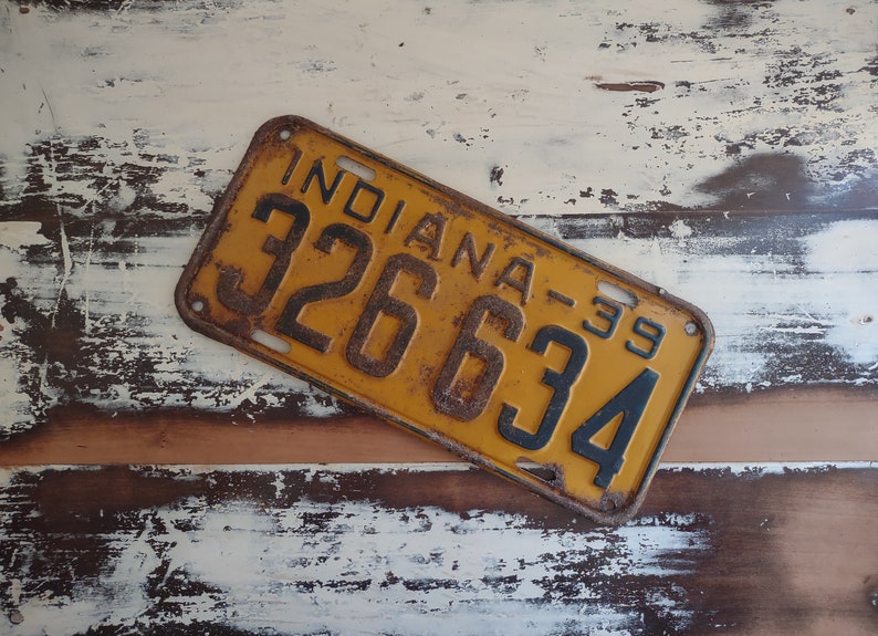 Vintage Indiana 1939 License Plate 326 634 Yellow Blue Rat Rod Man Cave ...