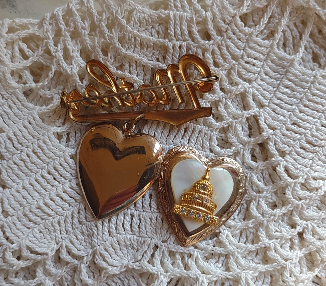 Vintage Mother of Pearl Mother Capital Building Gold Tone Dangle ...