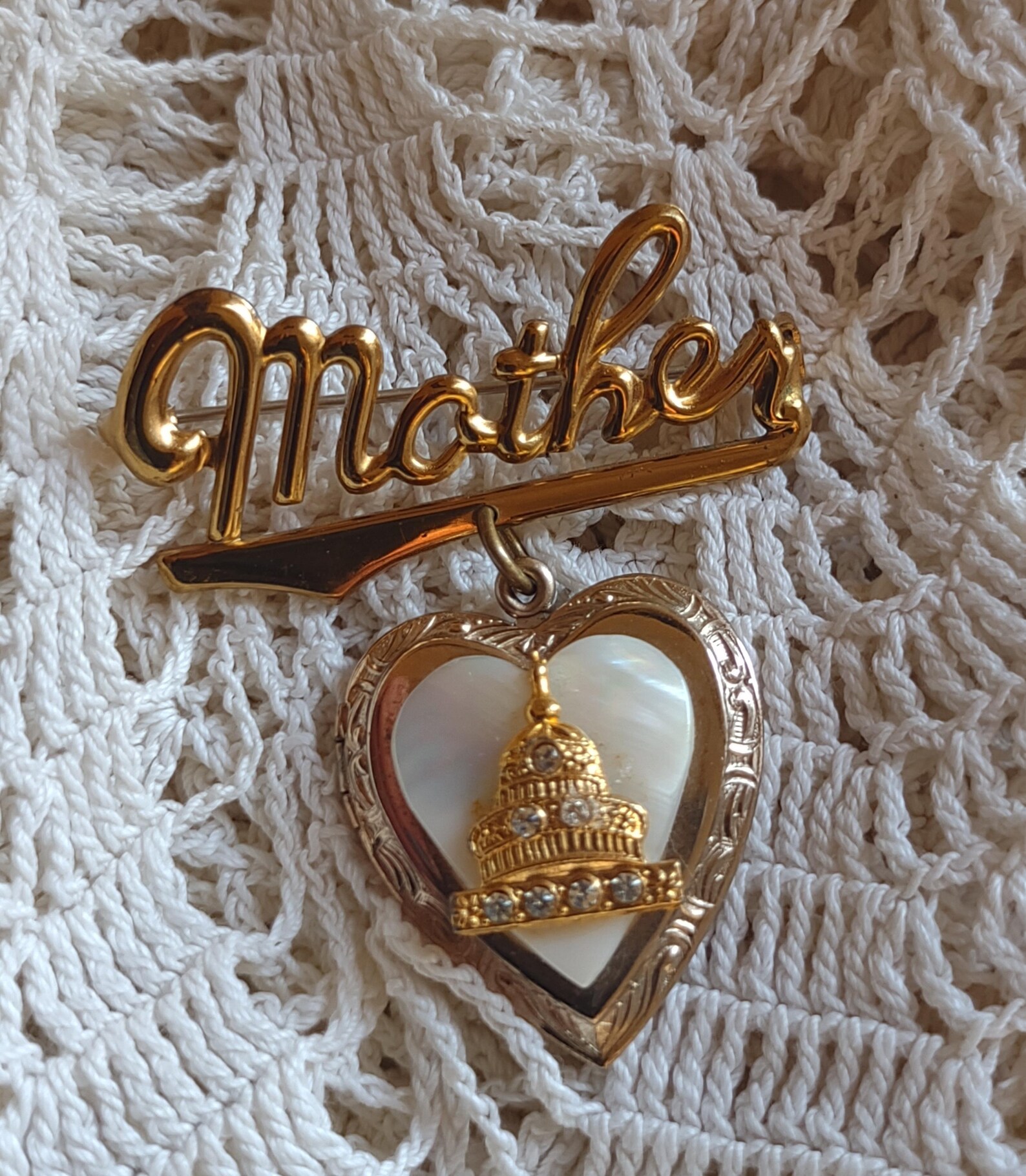 Vintage Mother of Pearl Mother Capital Building Gold Tone Dangle ...