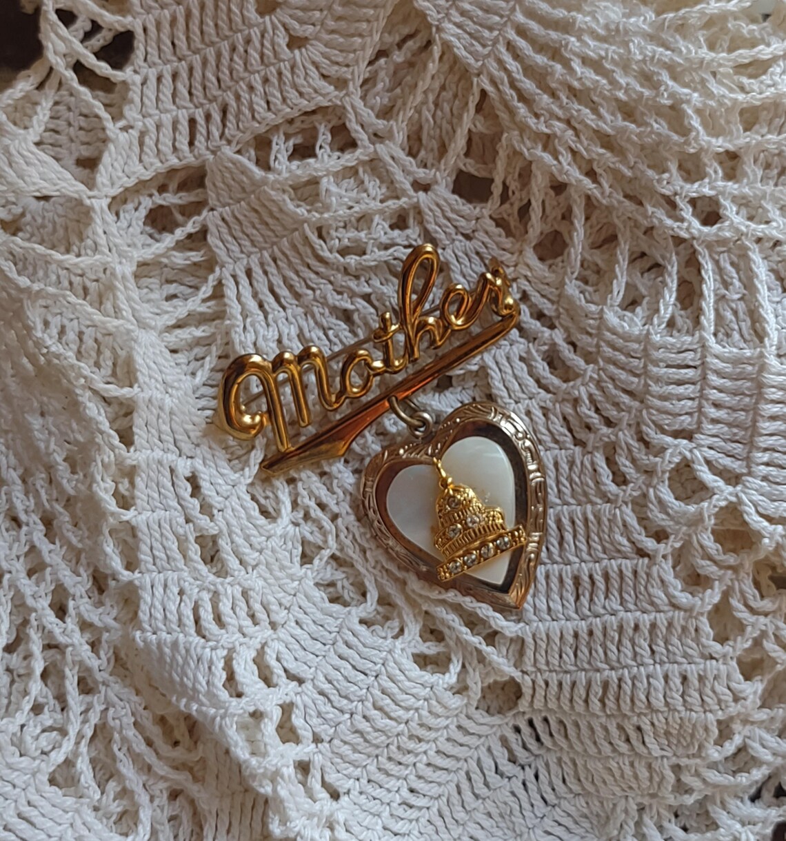 Vintage Mother of Pearl Mother Capital Building Gold Tone Dangle ...