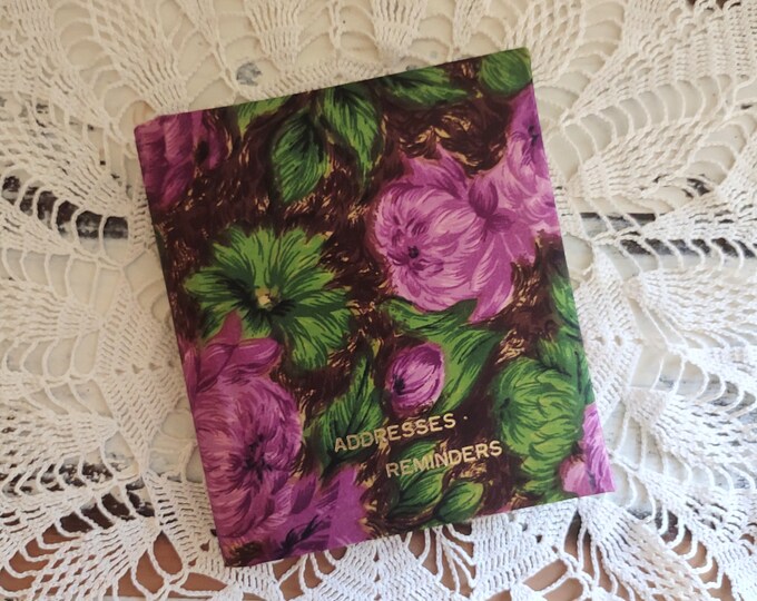 Vintage Satin Fabric Address and Reminders Book Purple Peony Flowers ...