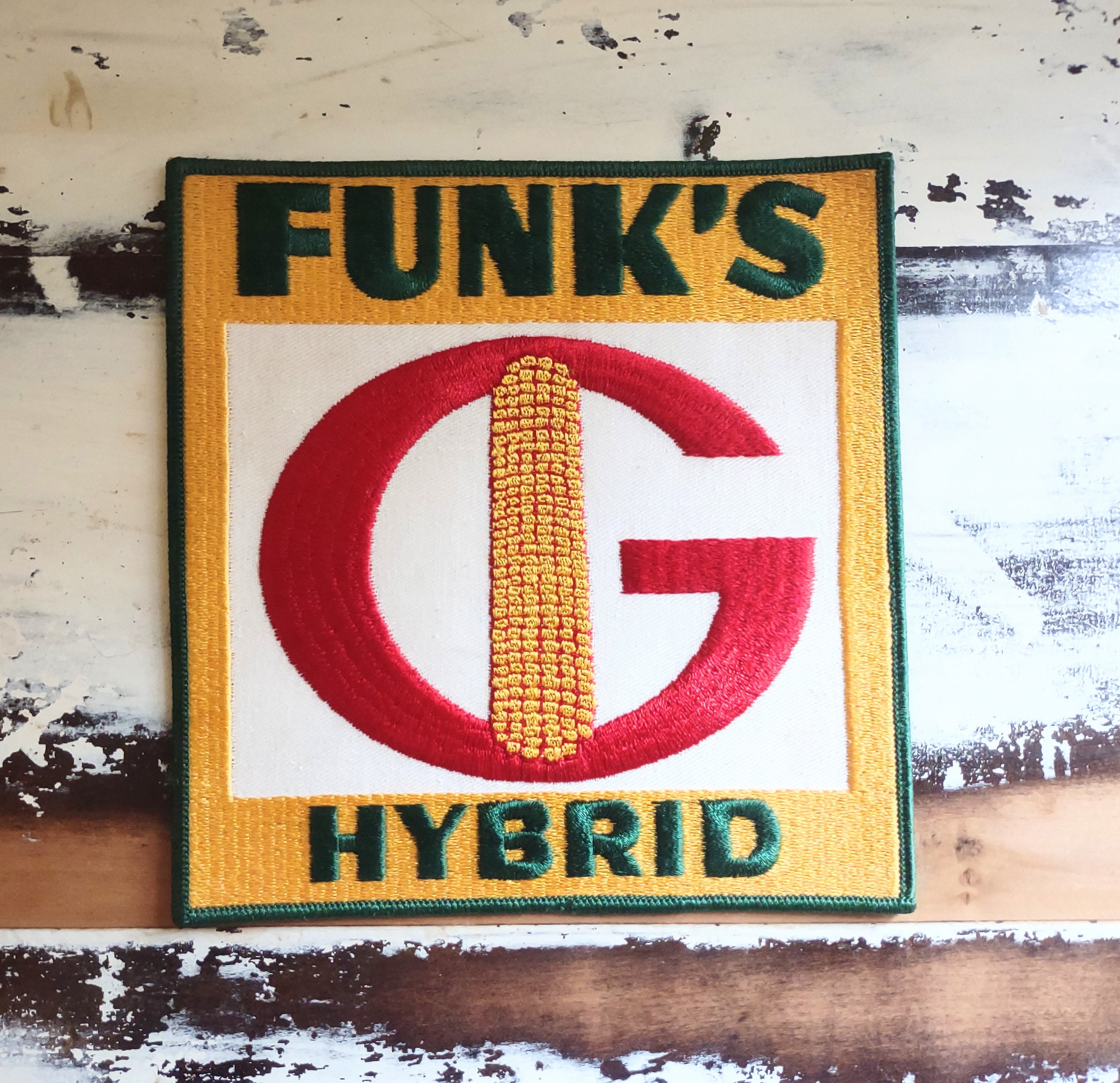 Vintage Funk's G Hybrid Seed Corn Embroidered Sew on Patch Large 6" X 6 ...