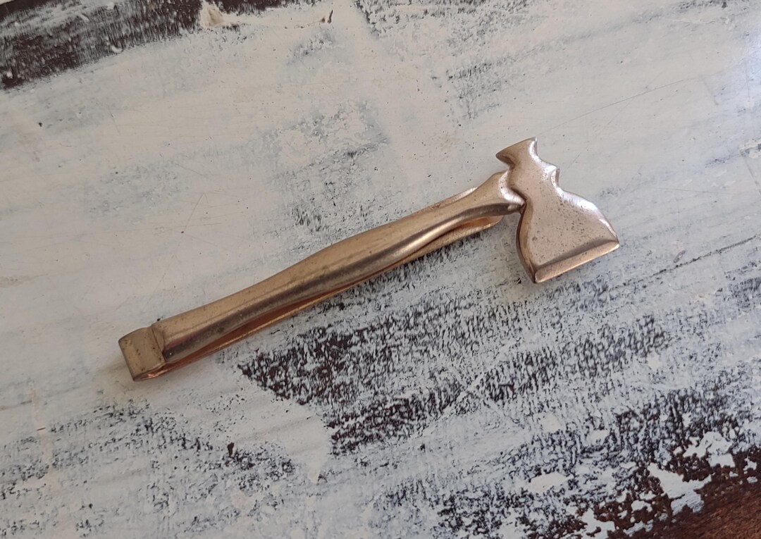 Vintage Lumberjack Axe Gold Tone Tie Bar Slide on Clip Woodsman Lumber ...