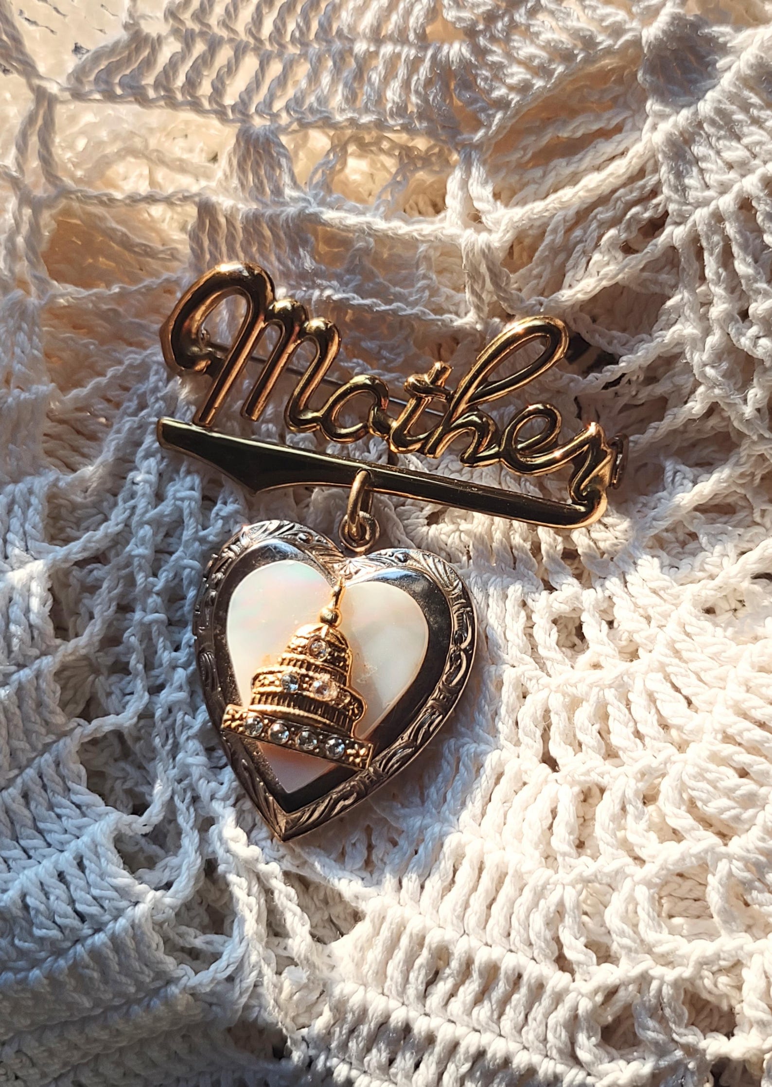 Vintage Mother of Pearl Mother Capital Building Gold Tone Dangle ...