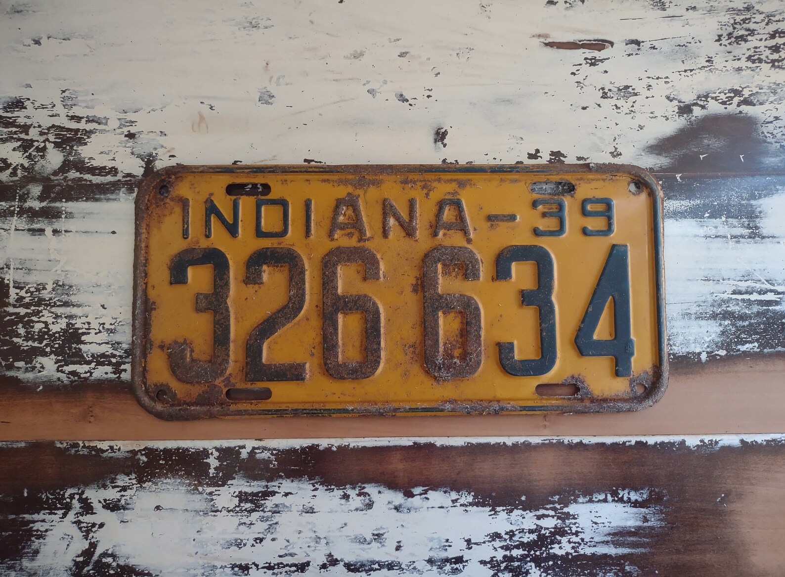 Vintage Indiana 1939 License Plate 326 634 Yellow Blue Rat Rod Man Cave ...