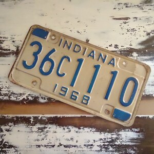 Vintage Indiana 1968 License Plate 36C1110 White Blue Rat Rod Hot Rod ...