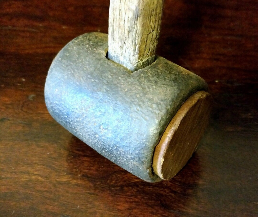 Antique Primitive Hand Forged Iron Wrapped Wood Wooden Leather Tooling ...