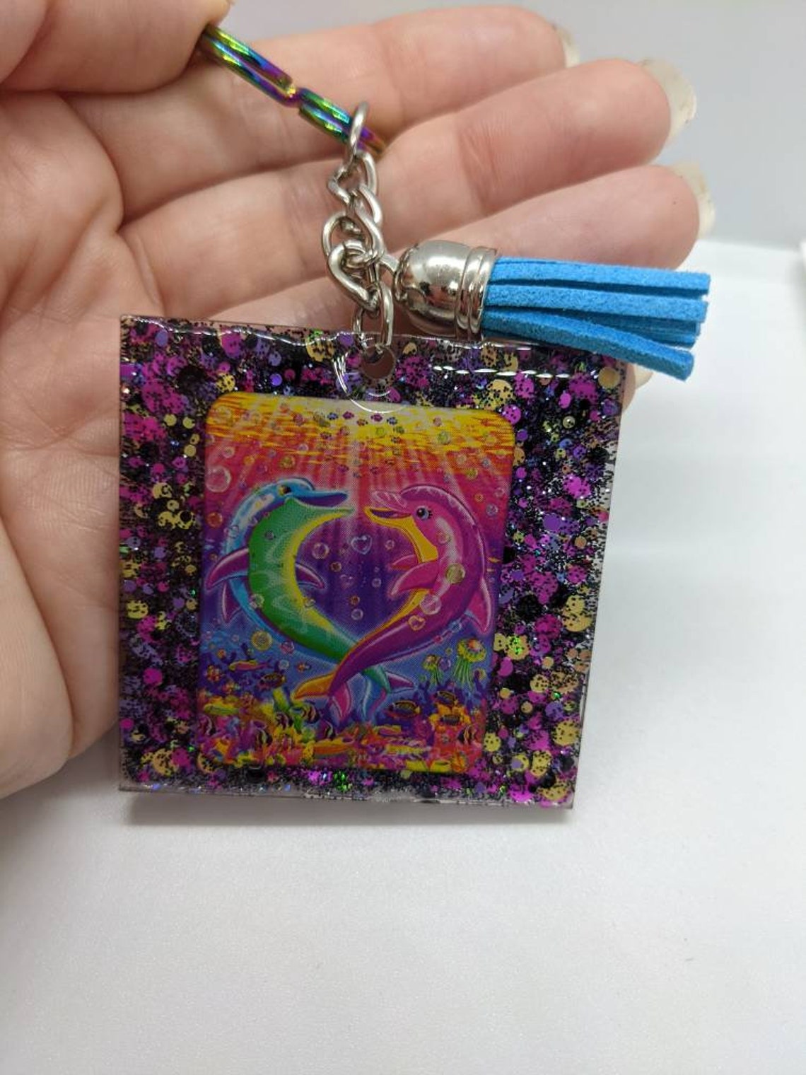 Dolphin Lisa Frank Sticker Keychain - Etsy
