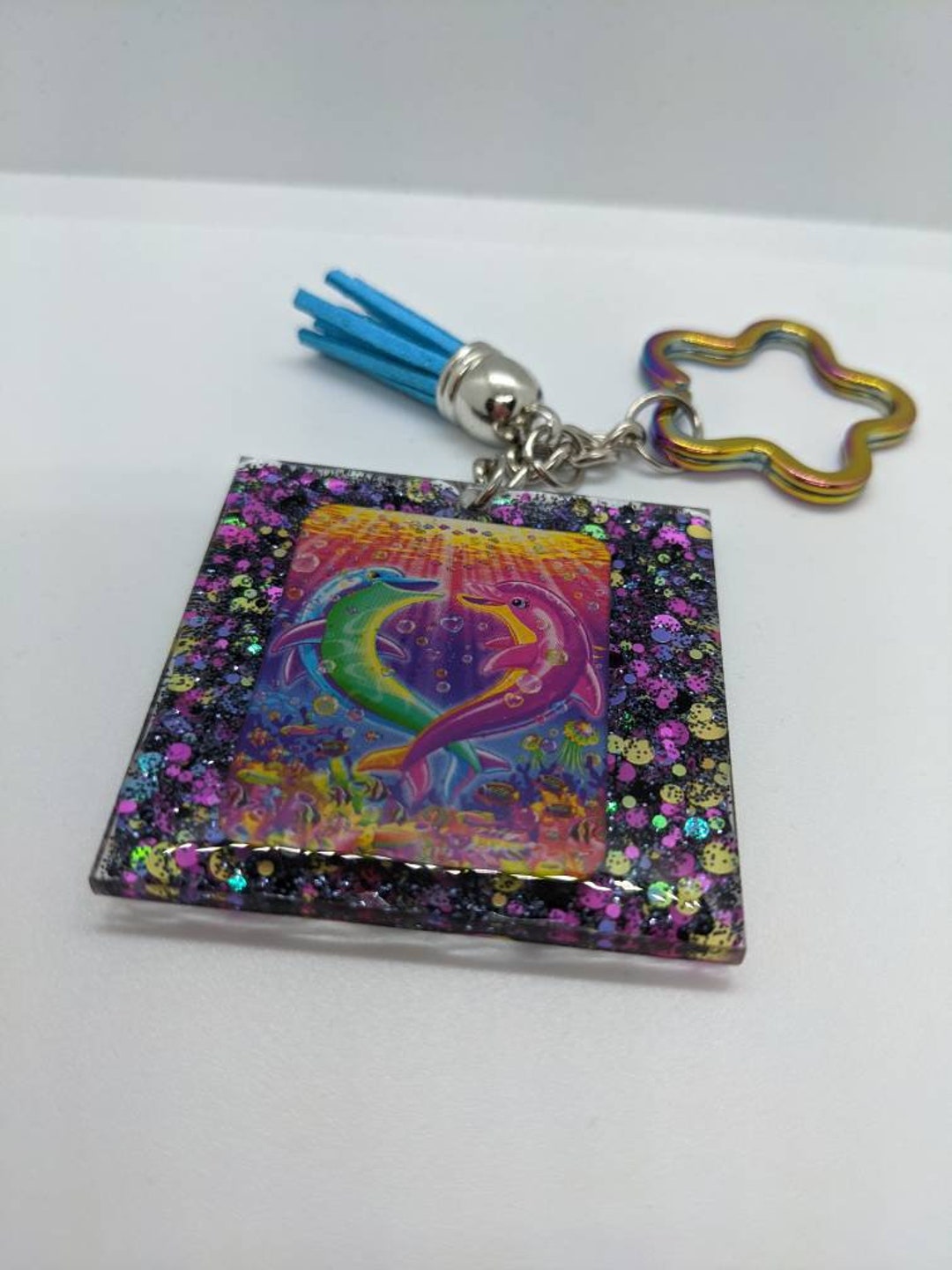 Dolphin Lisa Frank Sticker Keychain - Etsy