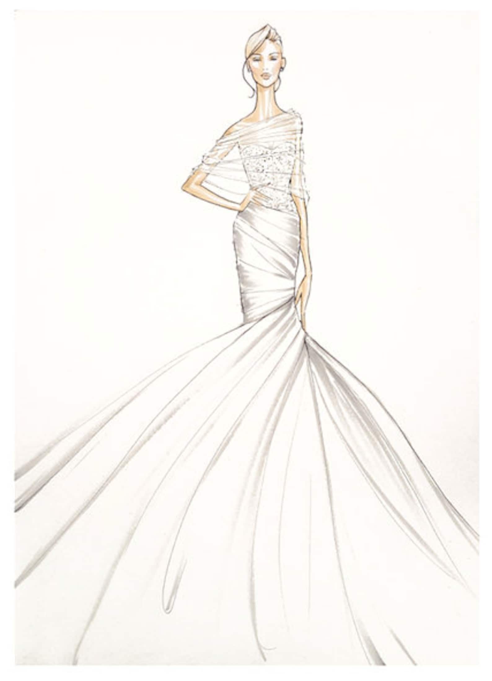 Fashion Design Illustration Personalized Custom Sketch Art Gift Bride ...