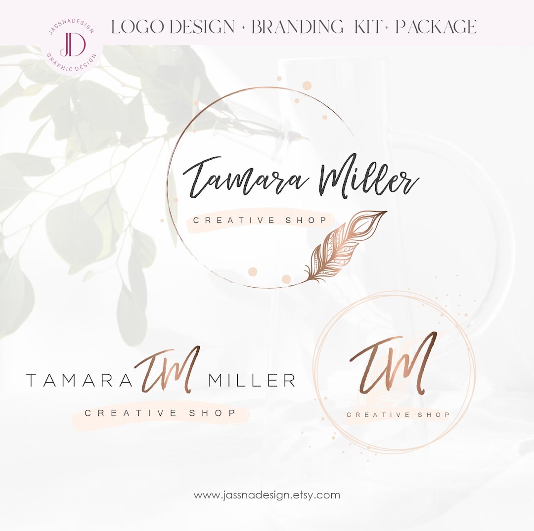 Boho Logo Design Boho Feather Branding Wreath Feather Logo Gypsy Logo ...