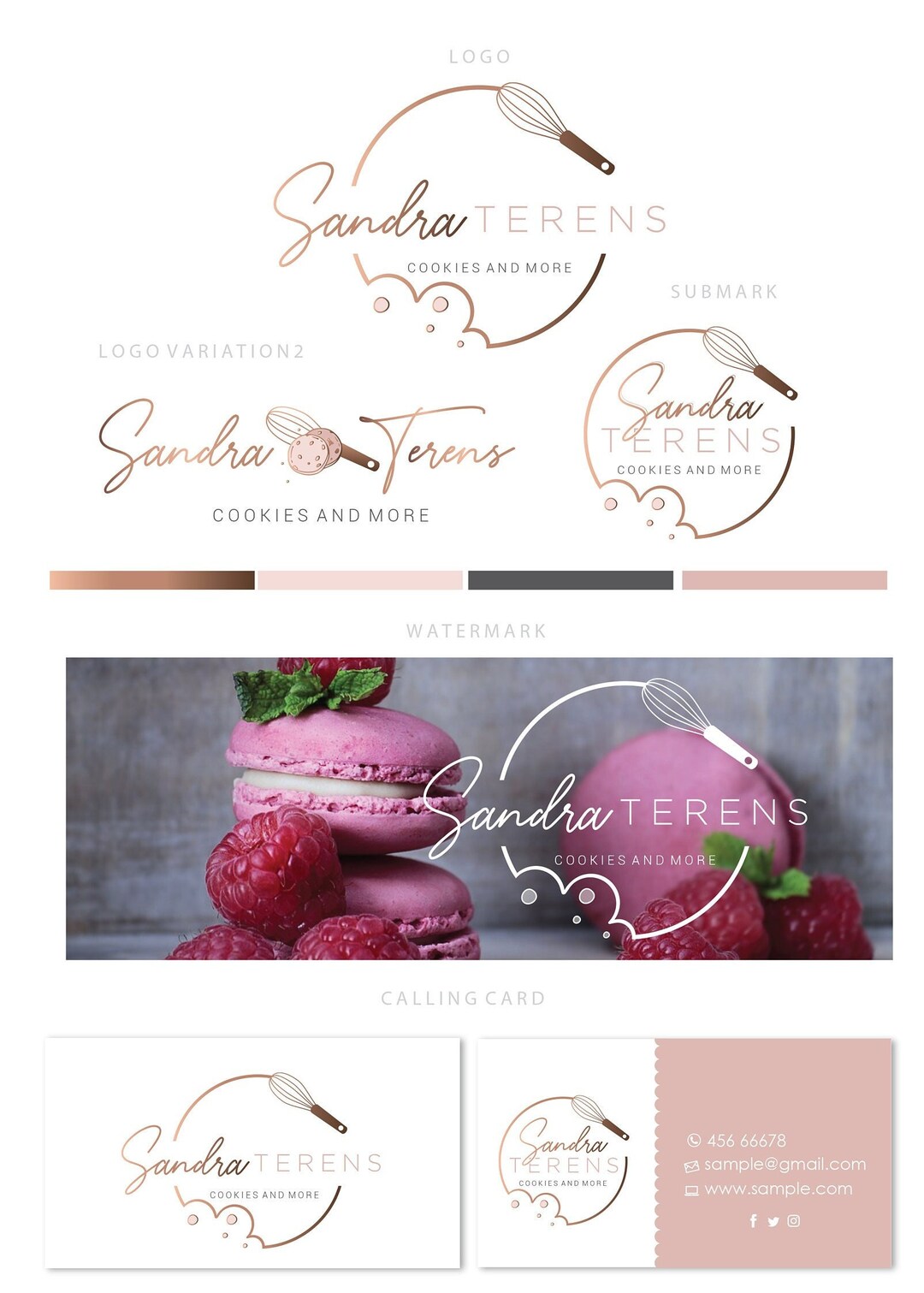 Cake Logo and Branding Sweet Cookie Logo Pink Gold Bakery Logo Sweet ...