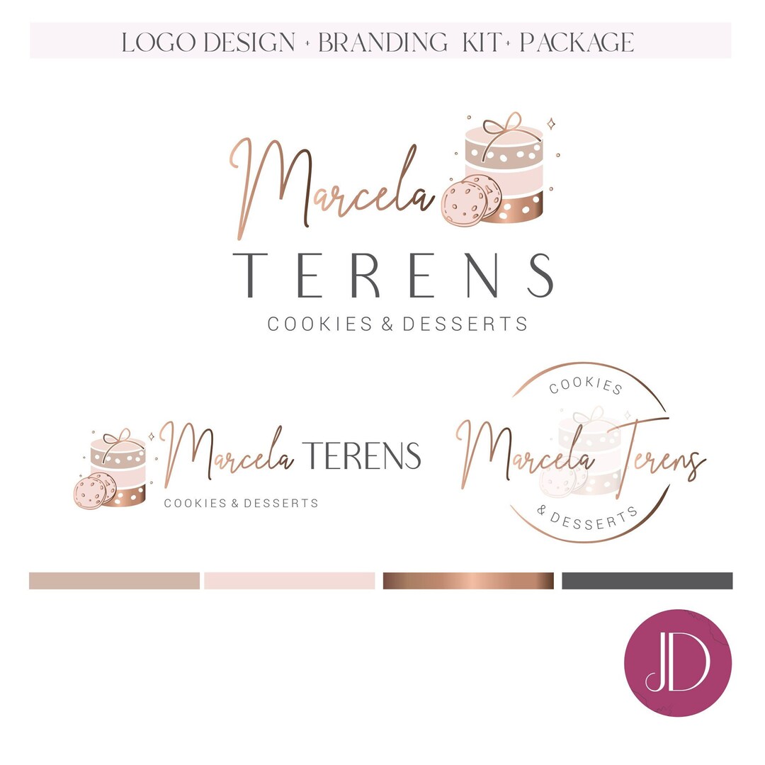 Cake Logo and Branding Sweet Shop Logo Pink Gold Bakery Logo Sweet ...
