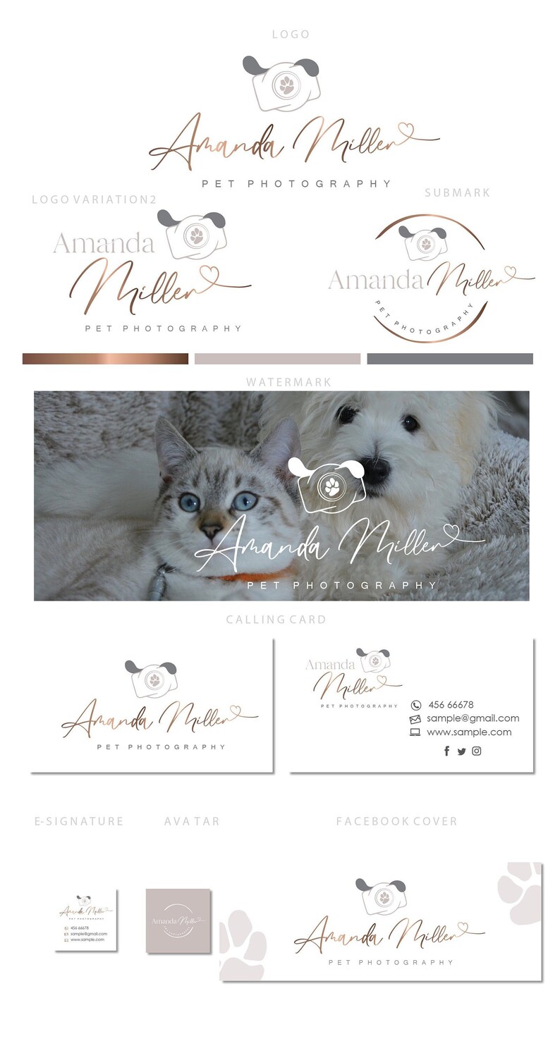 Pet Photography Logo and Branding-paw Camera Logo-paw Ears Pet - Etsy