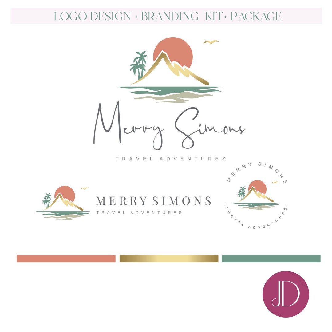 Sunset Travel Logo Vector Palm Trees Logo Travel Sun Mountains Brand ...