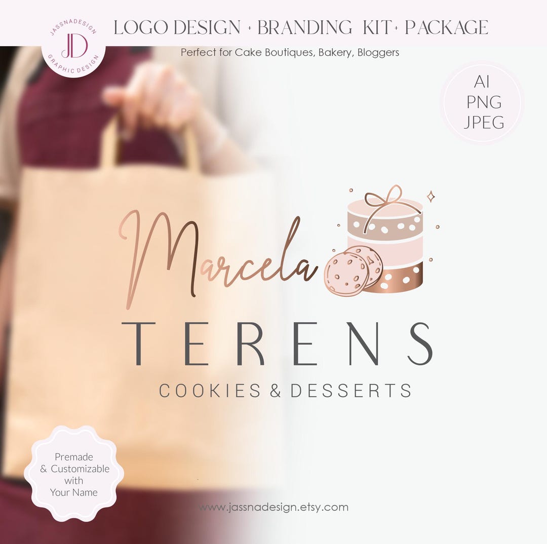 Cake Logo and Branding Sweet Shop Logo Pink Gold Bakery Logo Sweet ...