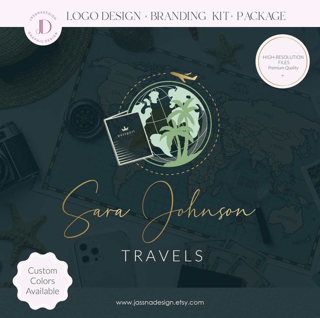 Travel Logo, Plane Globe Passport Travel Branding, Travel Designer Logo ...