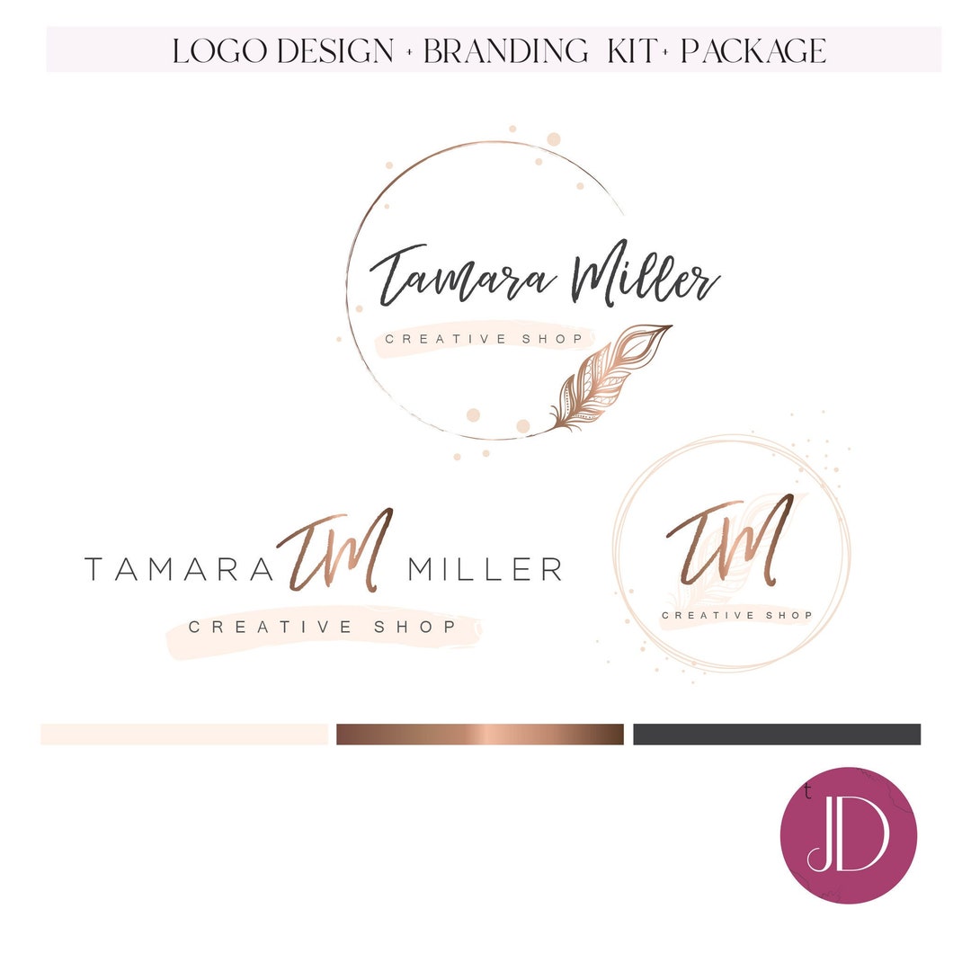 Boho Logo Design Boho Feather Branding Wreath Feather Logo Gypsy Logo ...