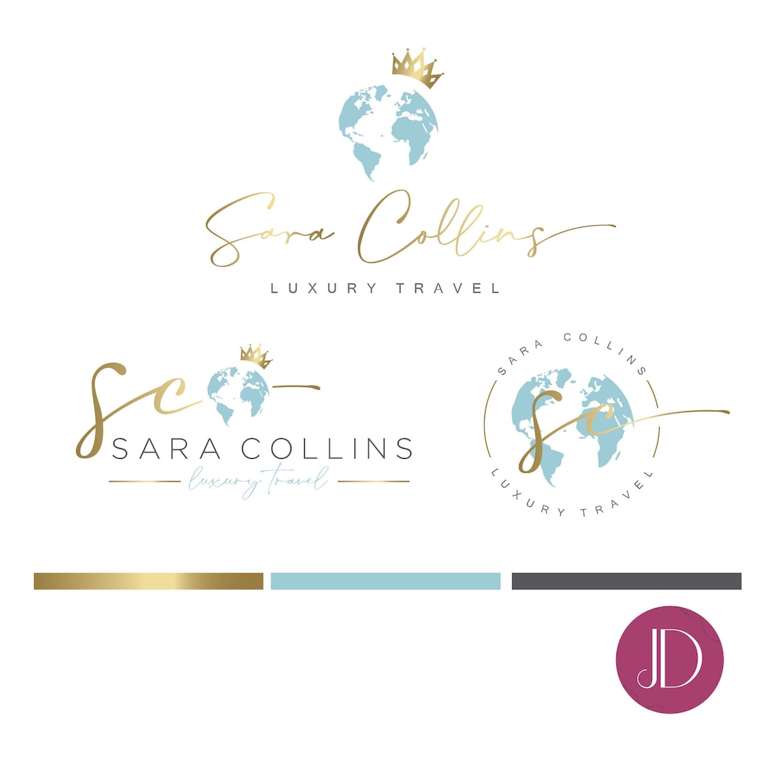 Travel Agency Luxury Logo and Branding Globe Crown Logo Travel Agent ...