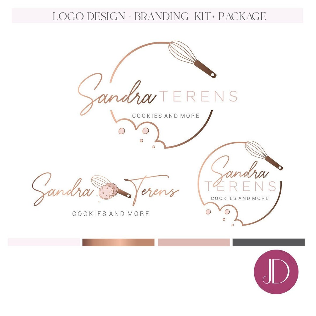 Cake Logo and Branding Sweet Cookie Logo Pink Gold Bakery Logo Sweet ...