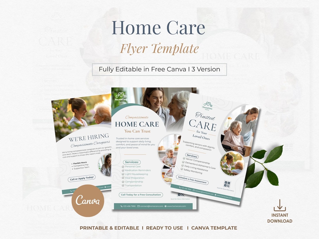 Home Care Flyer Bundle, Senior Care & Caregiver Hiring Flyer, In-home ...